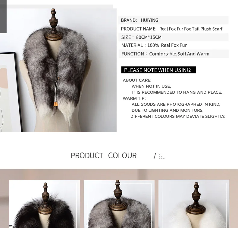 Genuine Fox Tail Collar Scarf Stole Animal Fur Custom Made