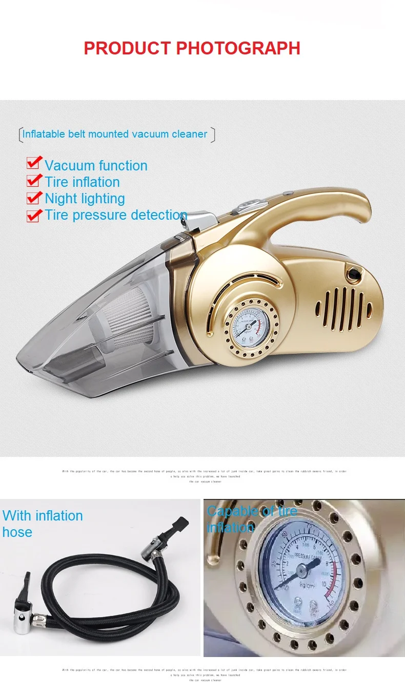 4 In1 Multi-Function Portable Car Vacuum Cleaner With Tire Inflator ...