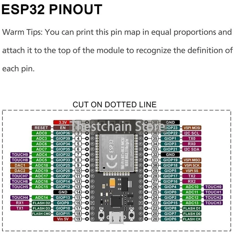 Esp-wroom-32 마이크로 컨트롤러 개발 Esp32 확장 브레이크 아웃 보드 Gpio 1 2 38pin 좁은 버전 ...