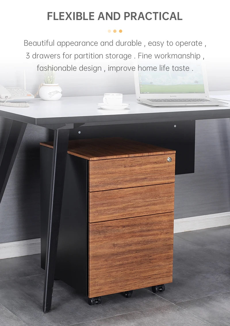 Mobile Rolling Pedestal Movable Filing Cabinet Golden Lotus Wood Metal ...