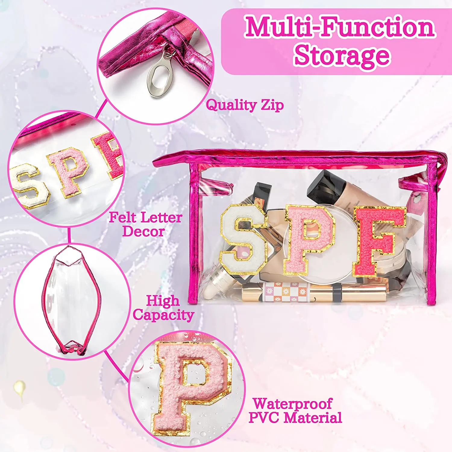 Preppy Patch Spf Varsity Letter Cosmetic Toiletry Bag Aesthetic ...