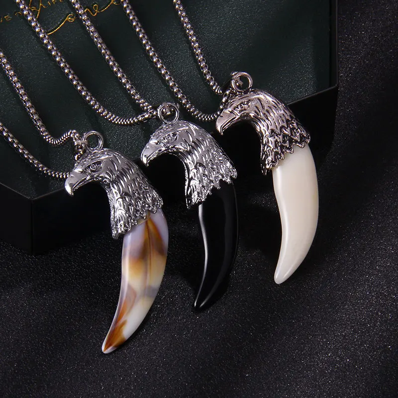 Retro Ethnic Style Stainless Steel Wolf Tooth Charm Necklace Punk Style ...
