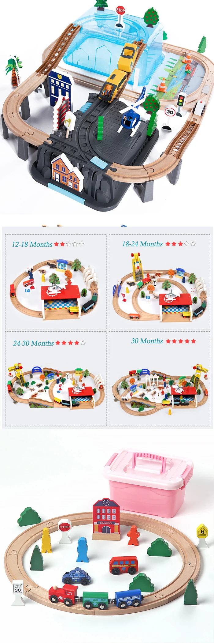 Wooden Montessori Material Train Tracks Trains Toy Railway Kits For ...
