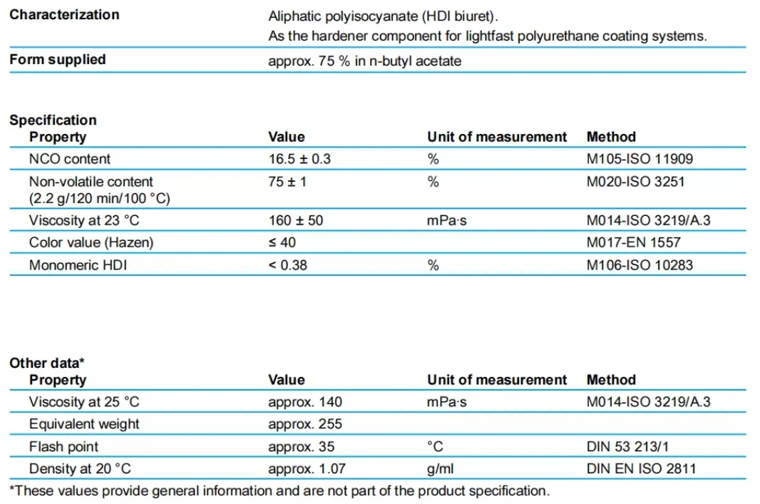 N75 BA/N75 MPAX Isocyanate Hardener for Polyurethane Curing