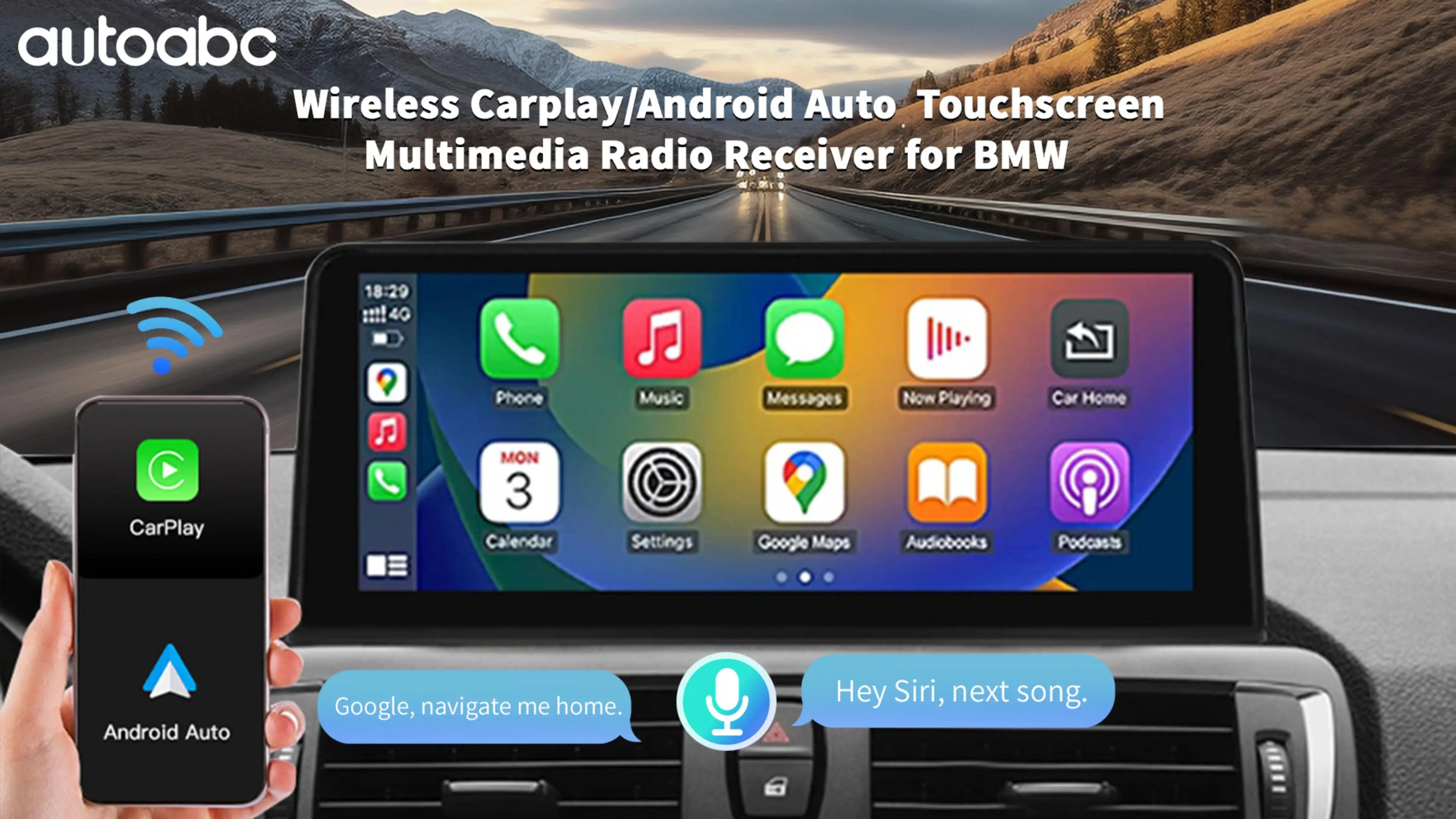 Autoabc10.25'' Wireless Carplay Android Auto Display Touch Screen For ...