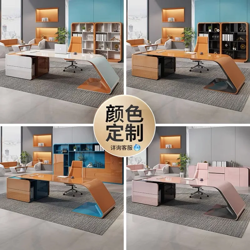 Office Furniture High Gloss White Color Ceo Boss Desk L Shape Office ...