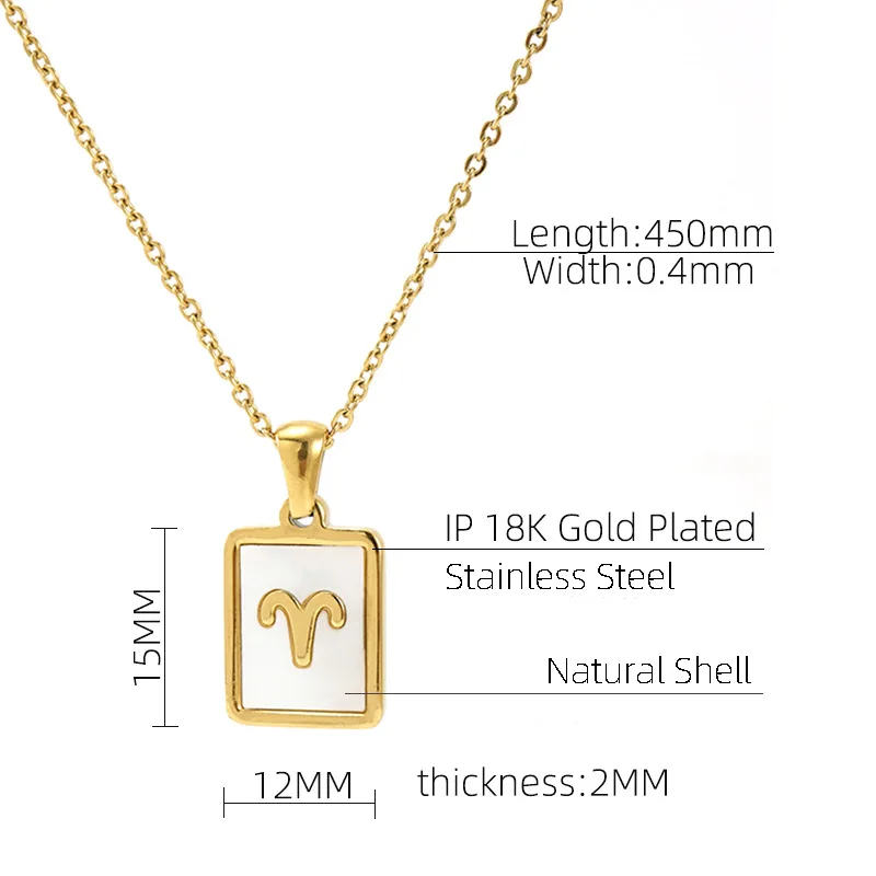 Simple 12 Astrology Non Tarnish 18K Gold Plated Stainless Steel Square ...
