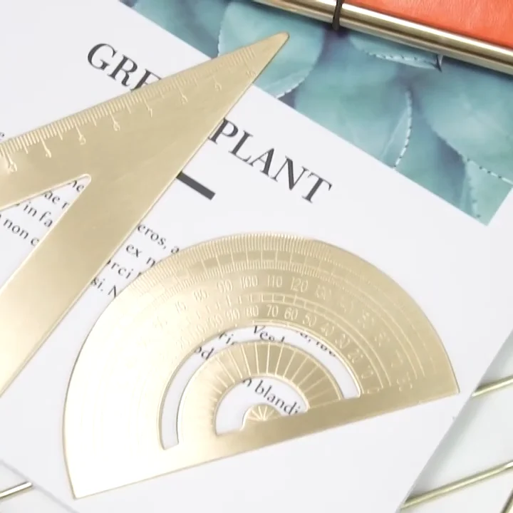 3pcs/set Brass Triangle Ruler Retro Metal Student Ruler Semicircle ...