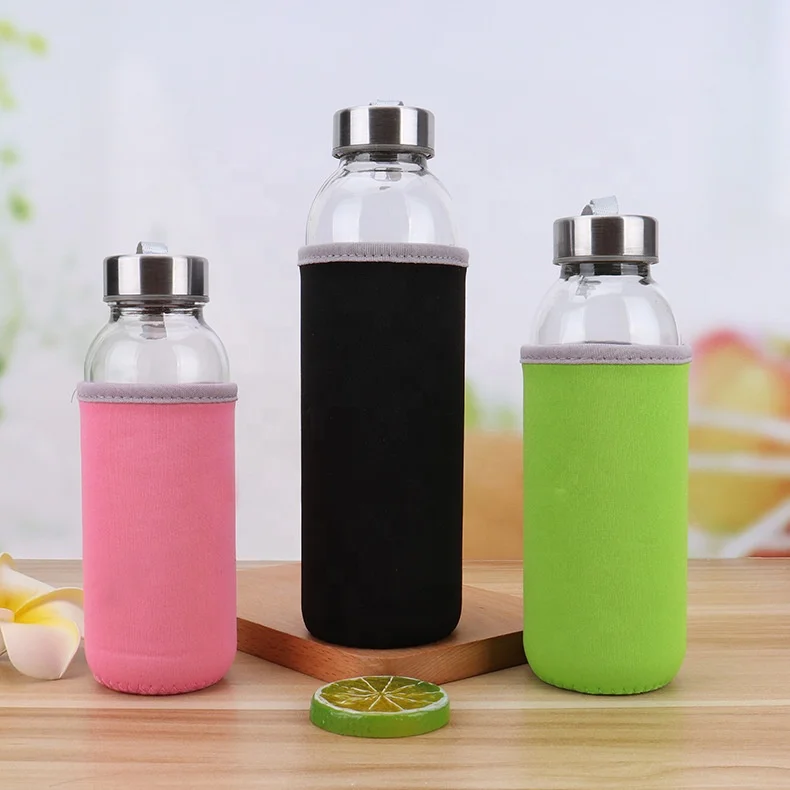 18oz Glass Water Storage Bottles With Sleeves And Stainless Steel Caps ...