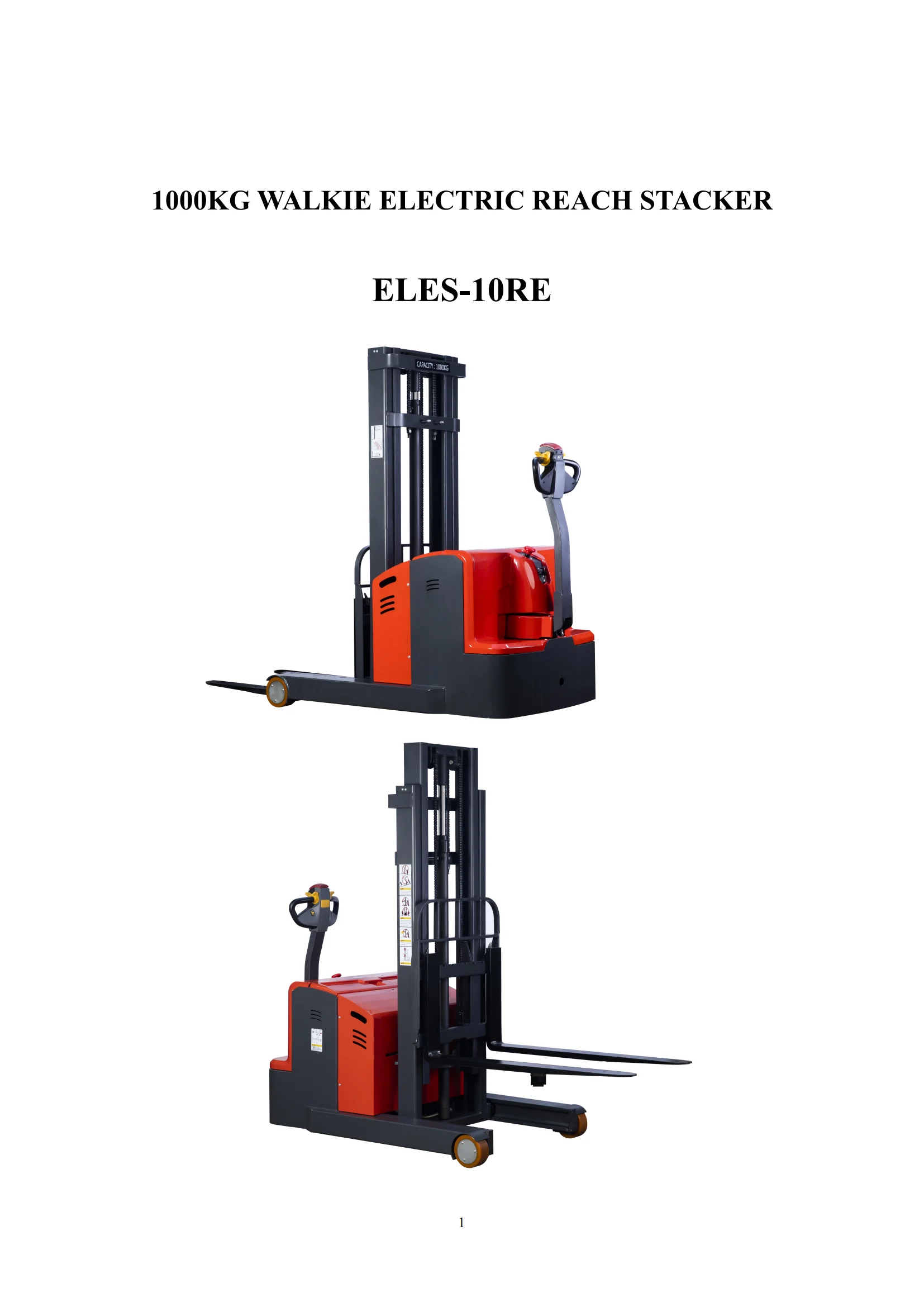 1000kg Reach Stacker 3m 3.5m Electric Pallet Stacker Legless Forklift ...