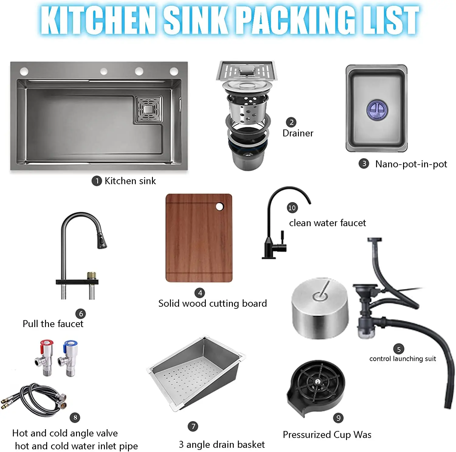 Complete Whole Set Waterfall Kitchen Sink Big Single Bowl With Dish ...