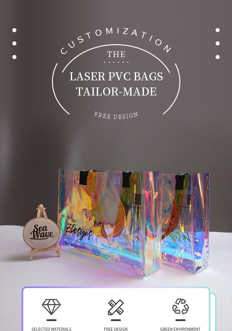 Custom Holographic Pvc Laser Shopping Tote Bag Tra Die Cut Colorful ...