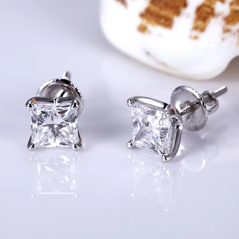 Messi Jewelry MSE-588 14K White Gold Diamond Stud Earrings