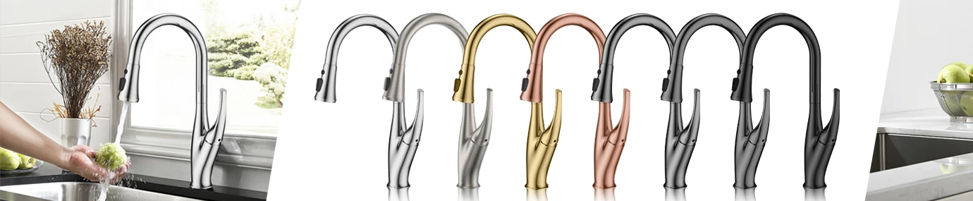 Modern Long Neck Single Handle Brass Single Hole Pull Down Kitchen Sink ...