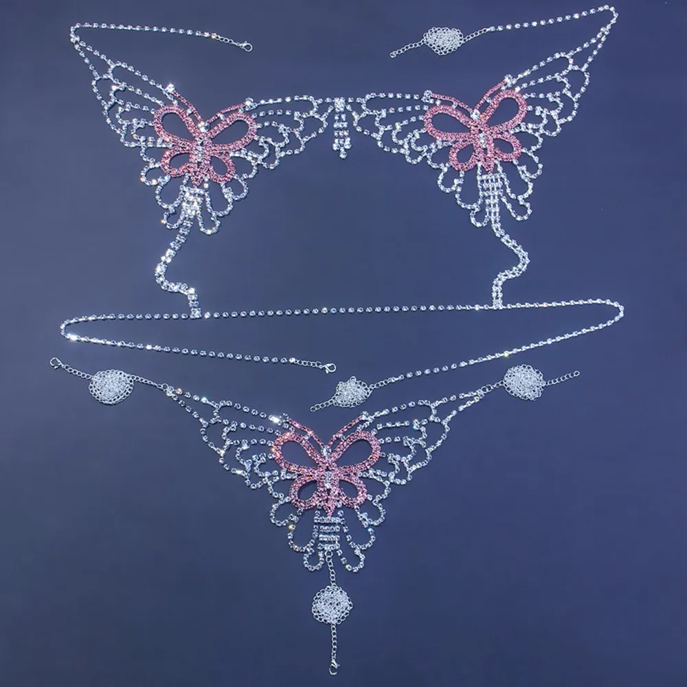 INS Sexy Full Rhinestone Butterfly Body Chain Bra and Thong Set for ...