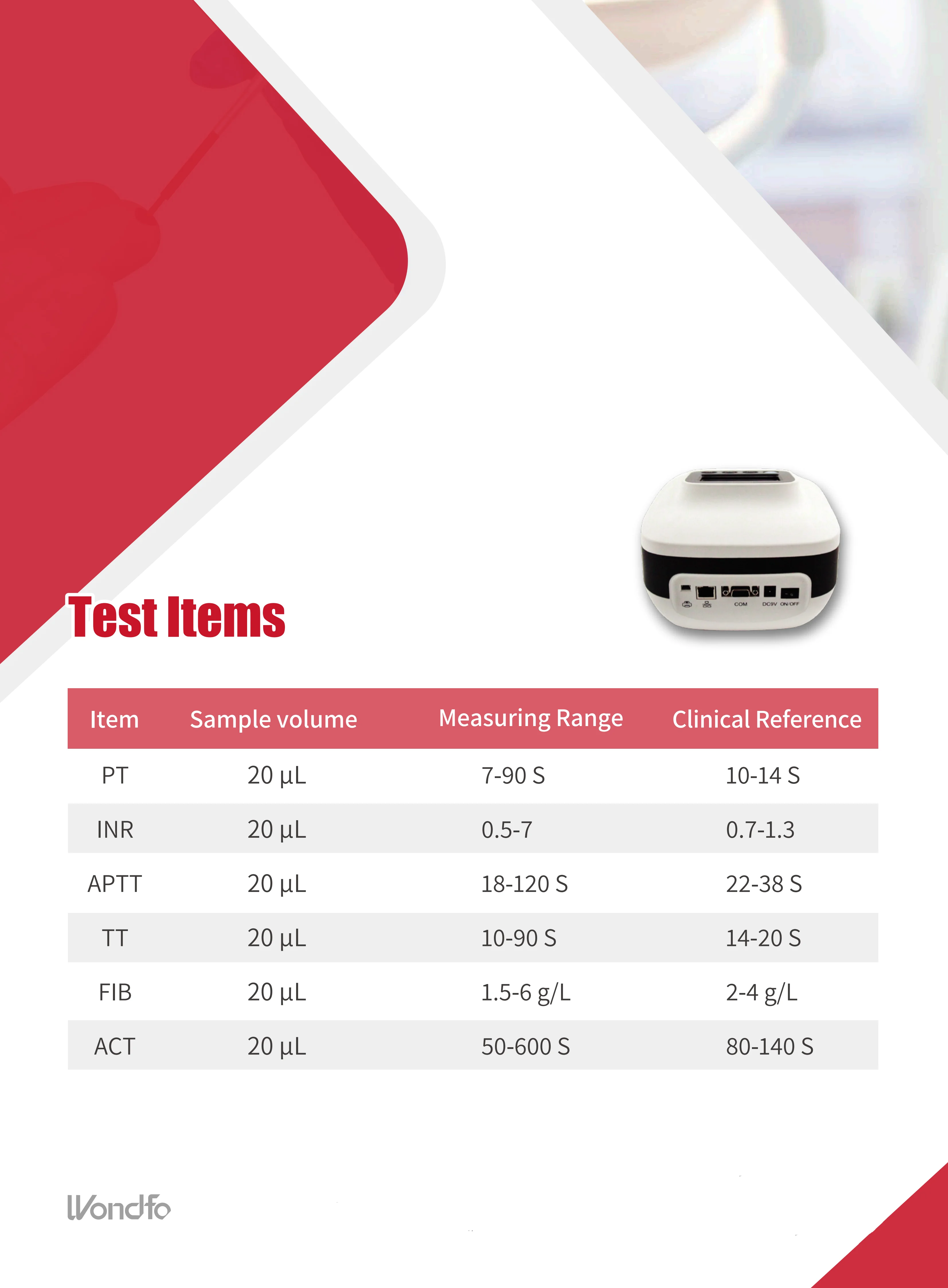 Wondfo OCG-102 Optical Coagulation Analyzer & PT INR Testing Machine ODM