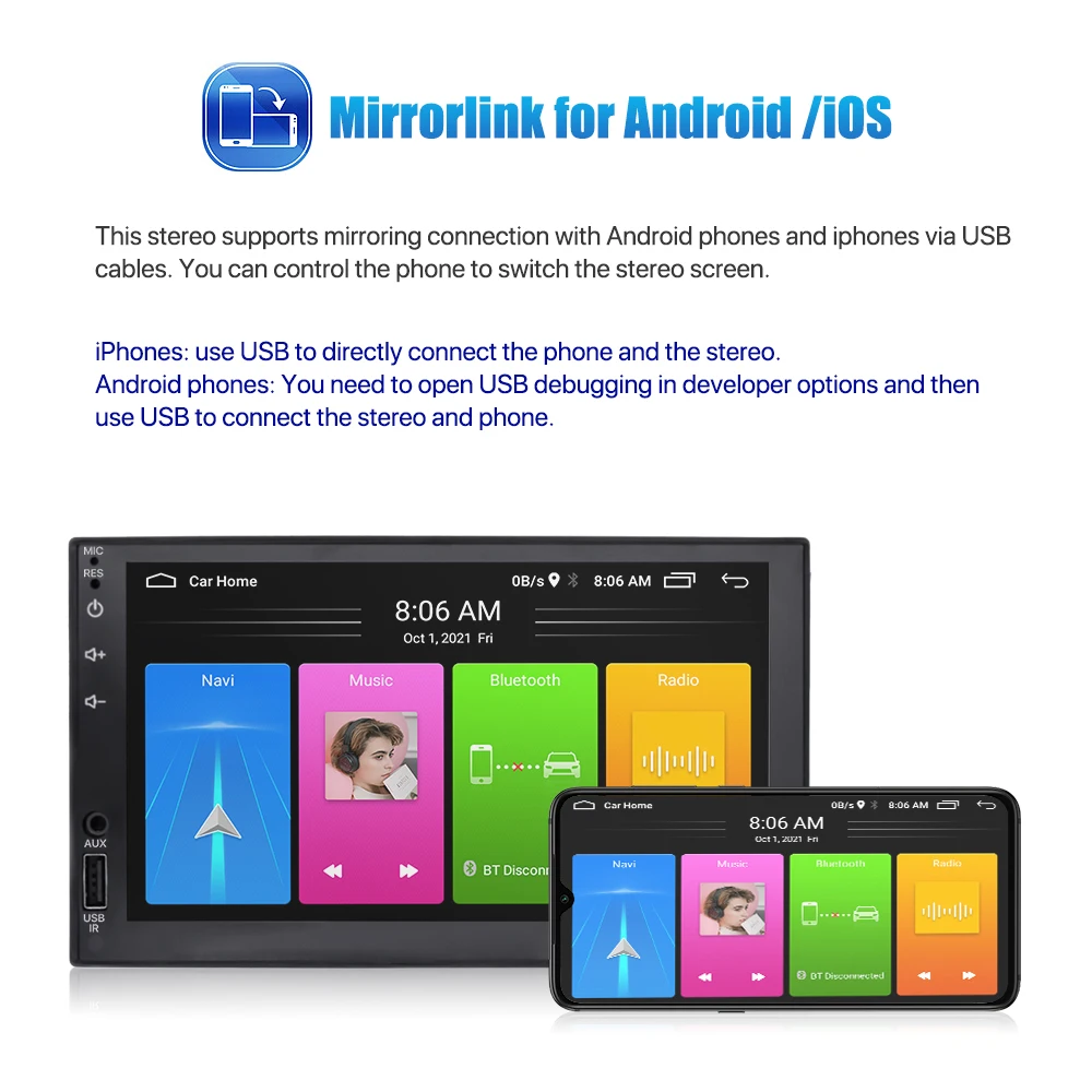 Built-in 24V Universal Touch Screen 2 Din Android Car Radio