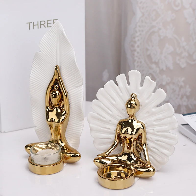 Redeco Art Design Creative Humanoid Candlestick Golden Ceramic Human ...