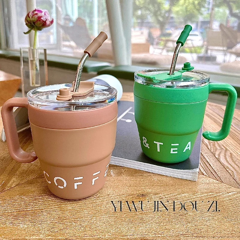 Ins 480ml Stainless Steel Cup with Straw - Perfect for Camping