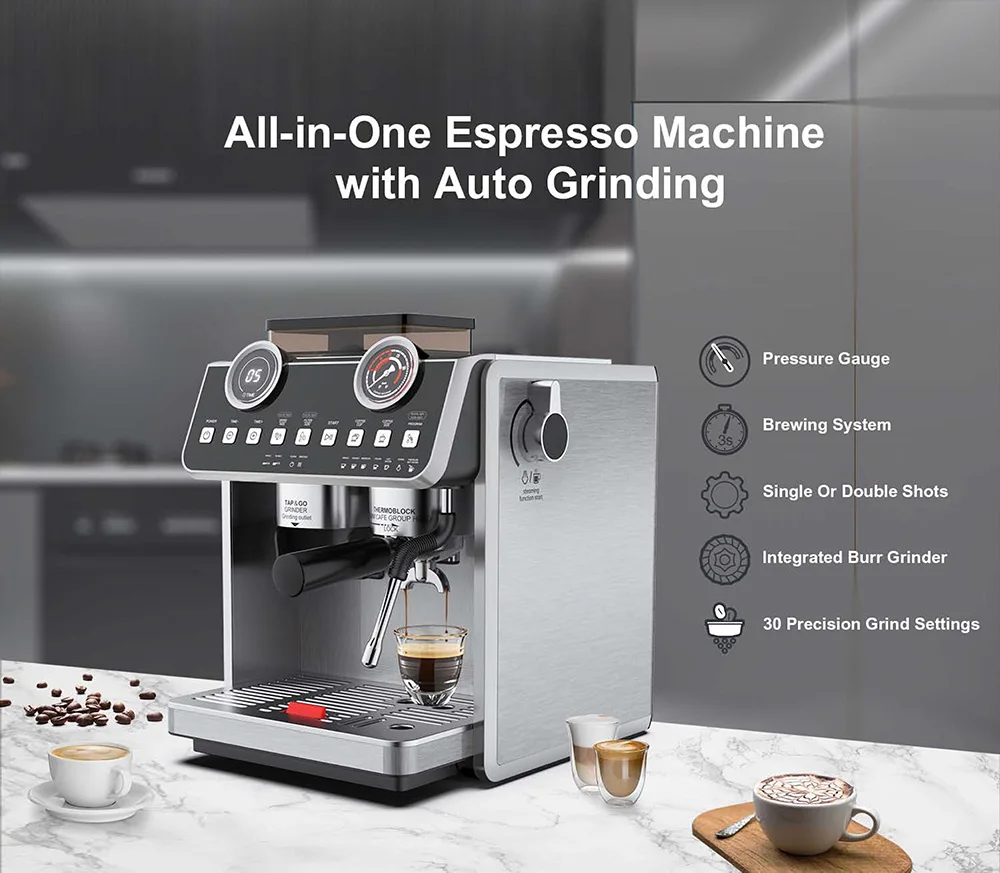 Double Boiler Electric Espresso Machine Semi-Automatic with Beans ...