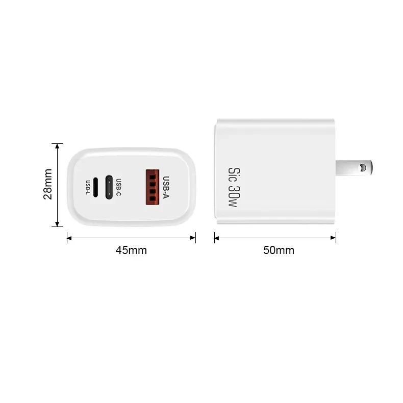 Pd 30w Sic Multi-function Fast 3 Ports Usb-a Usb-c Usb-l Travel Charger ...