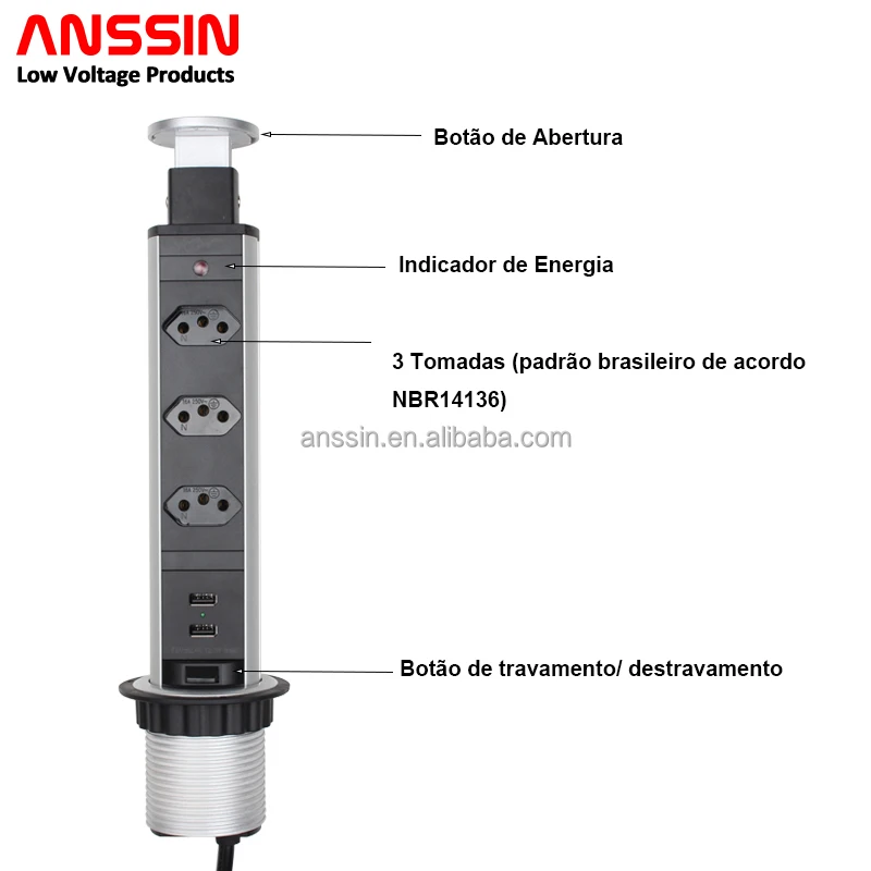Brazil Standard Pop up Power Socket With 3 Sockets and USB Charge ...