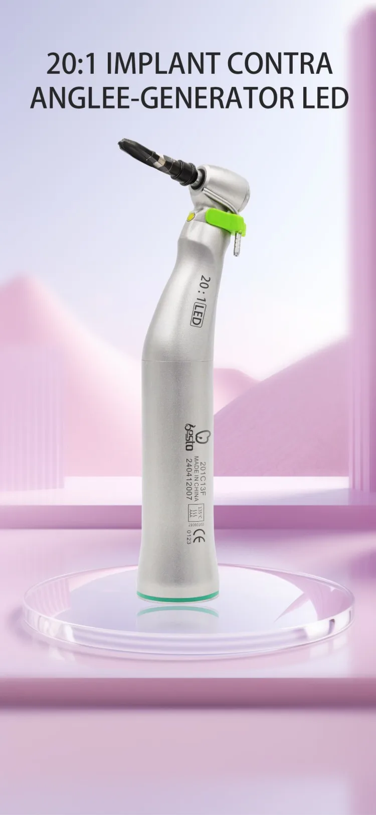 Dental Implant Handpiece 20:1LED E-generator Contra Angle Push Button ...