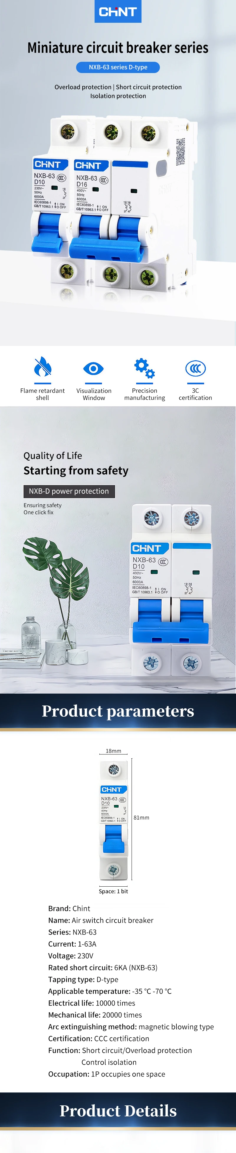 CHINT NXB D Type MCB 1P - Reliable 220V Circuit Breaker