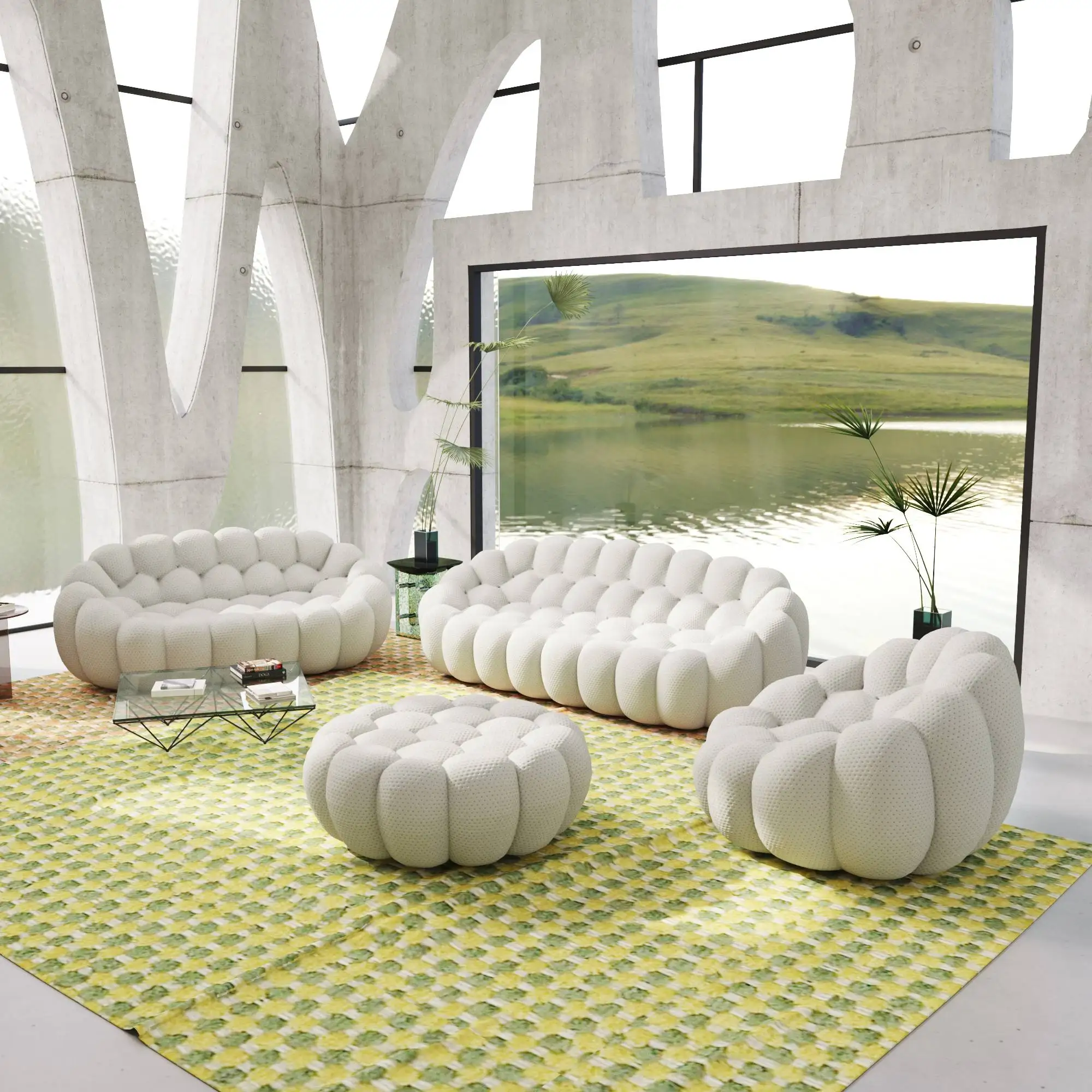 Modern Upholstered Bubble Floor Sofa - Tufted & Compressible