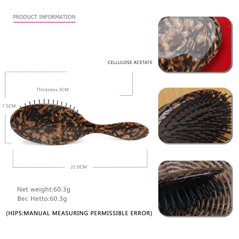 22cm Premium Acetate Hair Brush and Comb - Eco-friendly