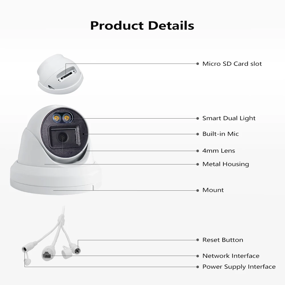 IP 5MP 8MP Colorvu Full Color Night Vision Human Detection POE Turret ...
