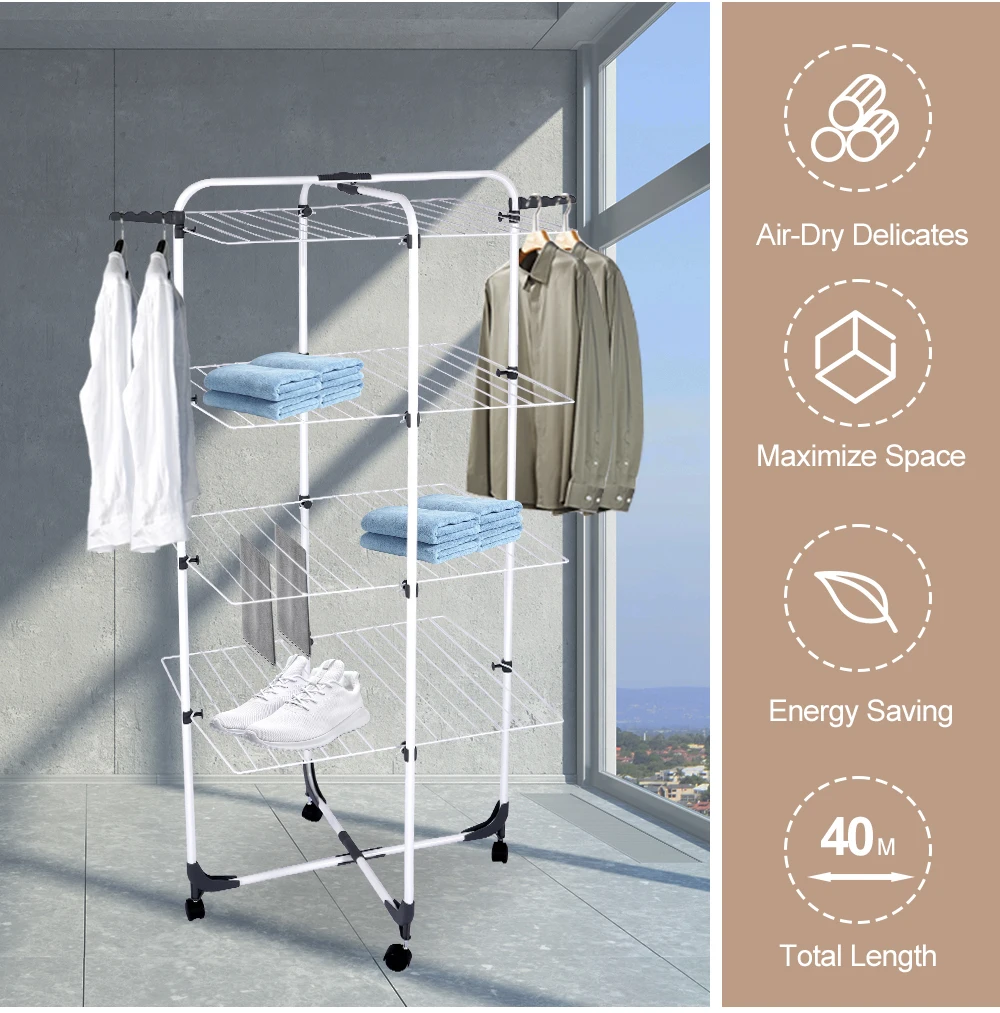 Wholesale Powder Coating Four Layers Wet Clothes Drying Rack Vertical ...