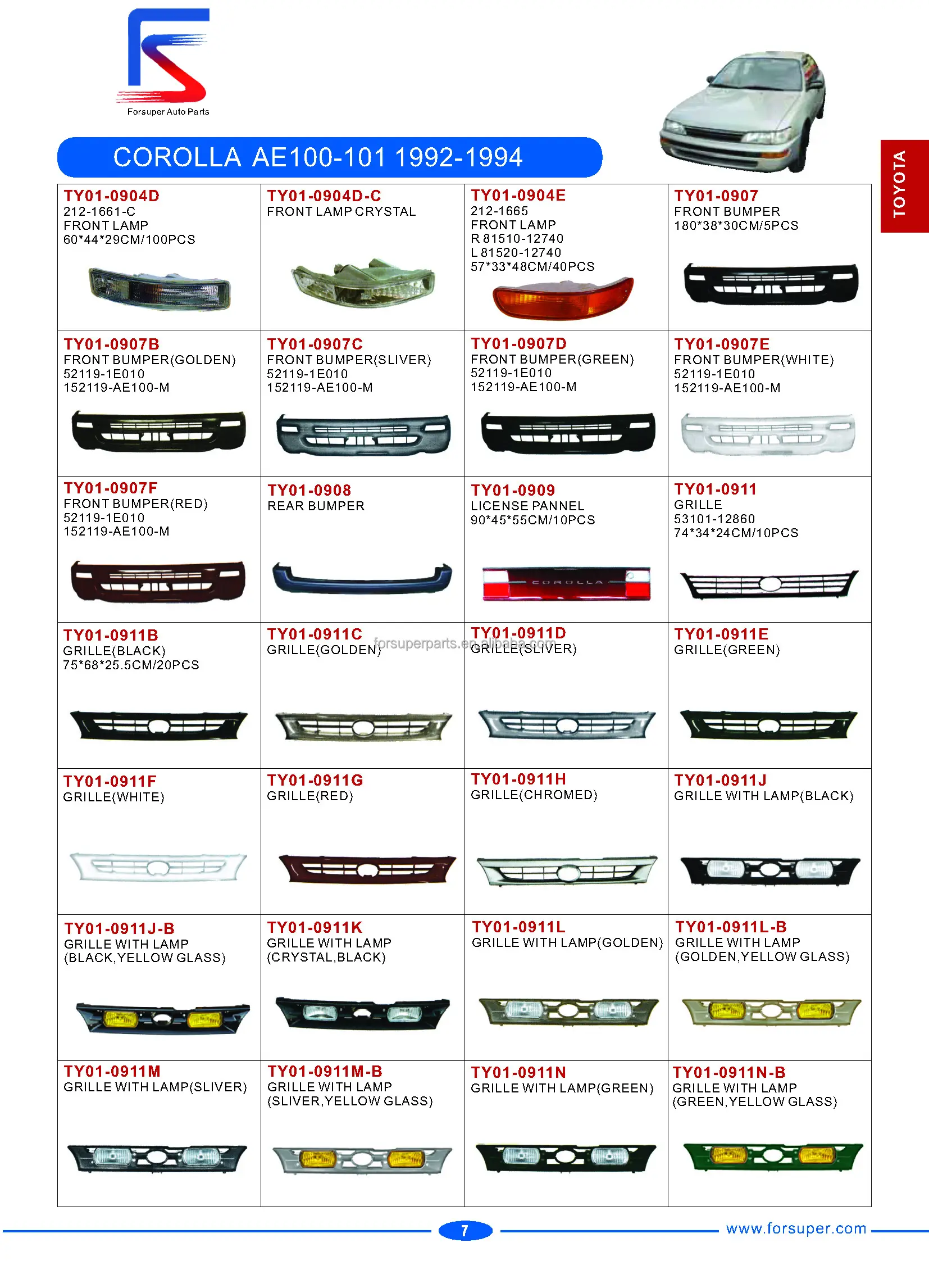 Front Bumper for Toyota Corolla AE100-101 (1992-1994) - New Plastic ...