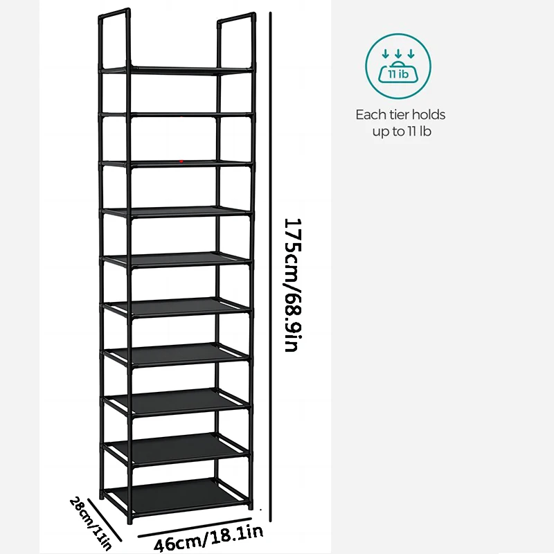 Metal Frame 10-tier Shoe Rack Space-Saving Shoe Storage Organizer Non ...