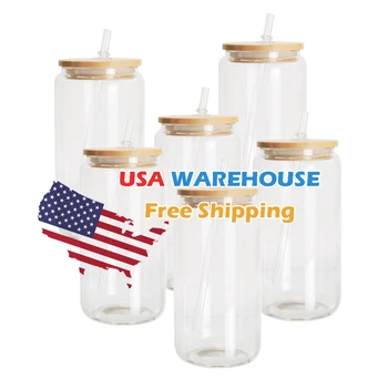 Usa Warehouse 12oz 16oz Diy Blank Sublimation Can Shaped Beer Glass Cups With Bamboo Lid And ...