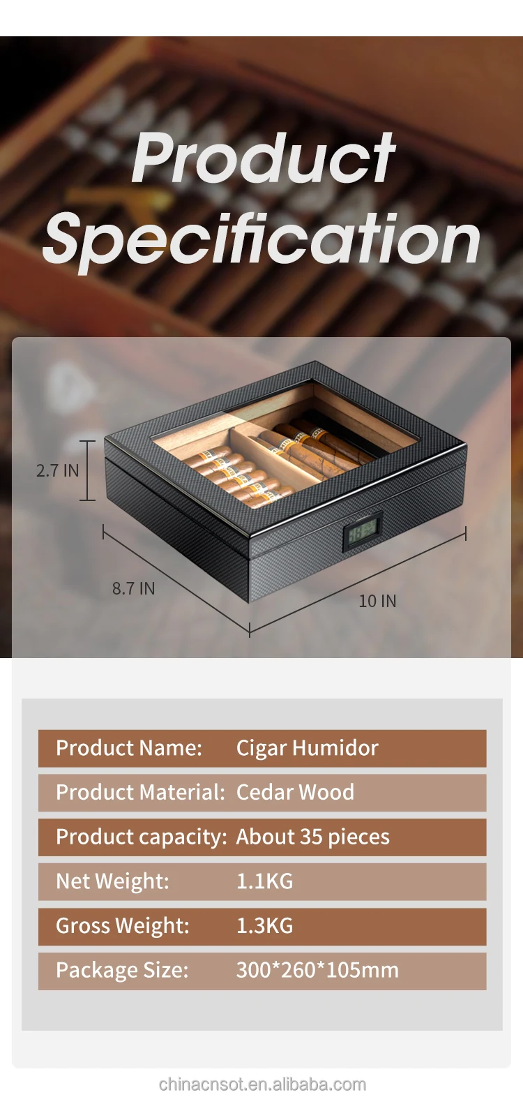 Custom Embossed Logo Luxury Wooden Cabinet-Style Humidor
