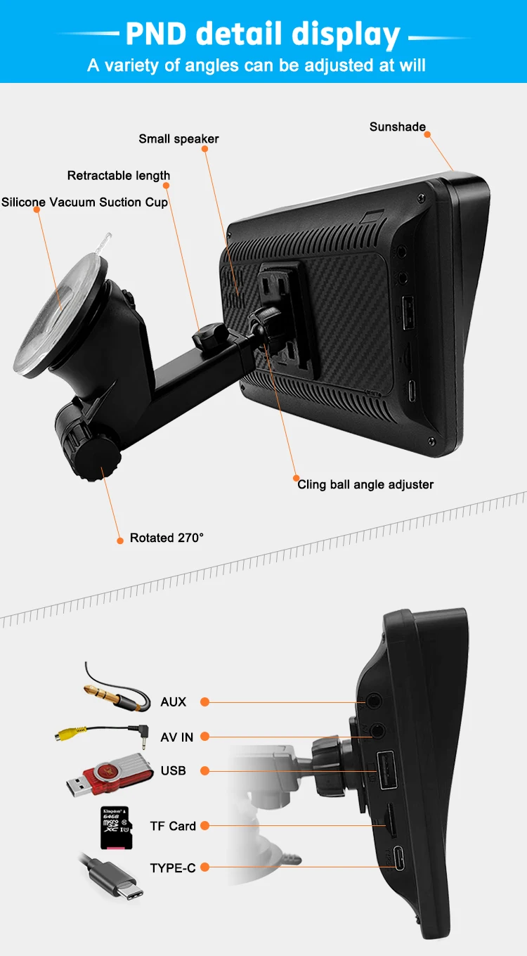 7inch Portable Carplay Navigation Display - Wireless & Versatile