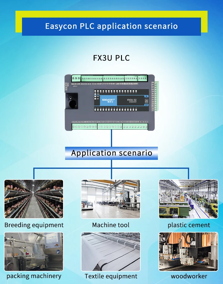 Easycon Customizable Fx3u 32mt Plc Controller With 16di16do 10ai2ao Programmable Logic 