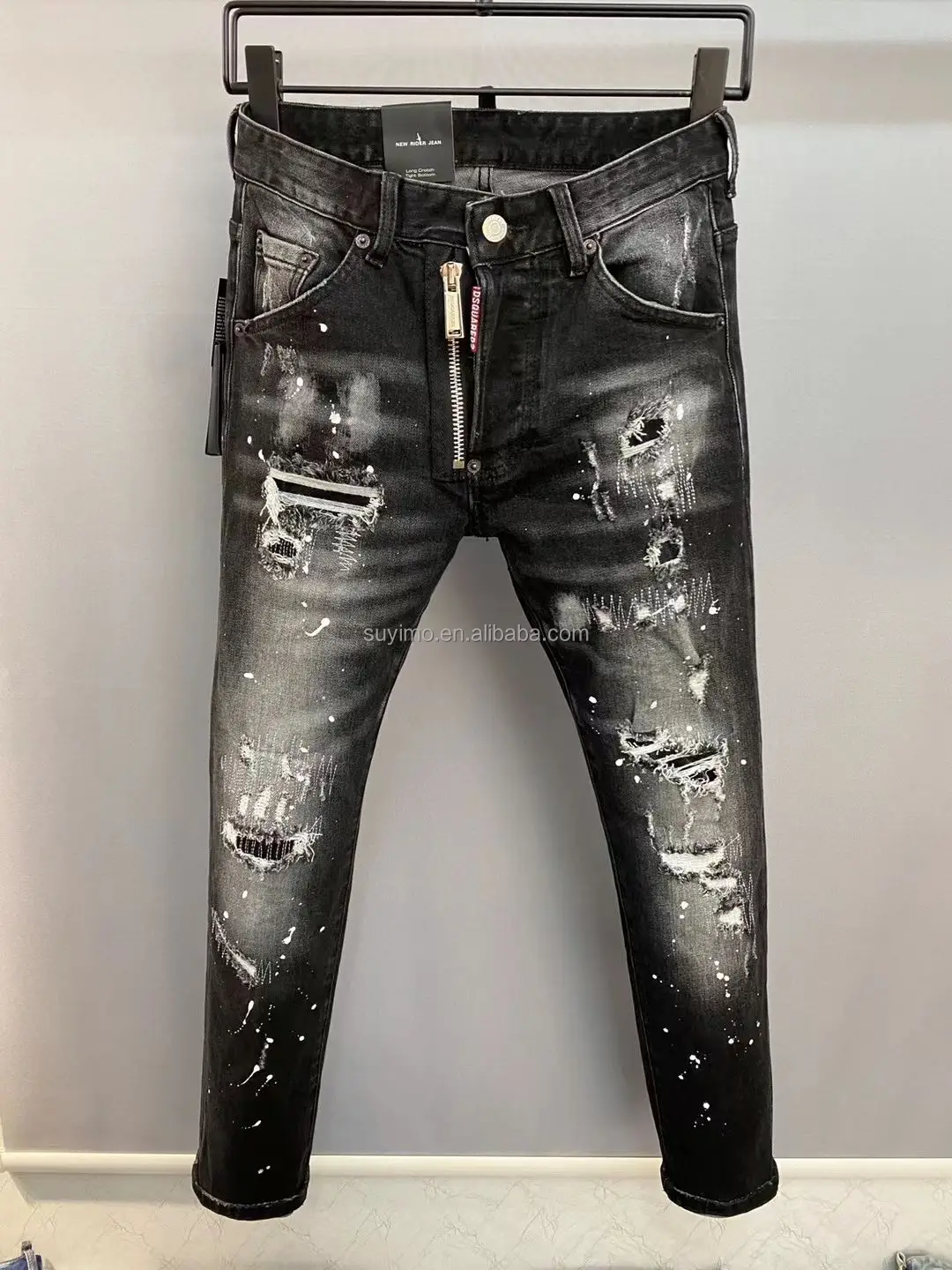 Custom High Street Embroidery Ripped Denim Jeans Vintage Stacked Jeans ...