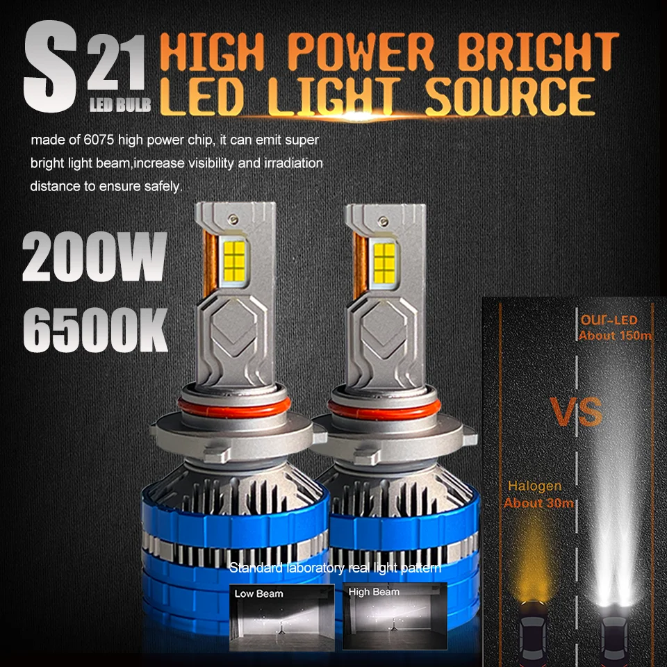 S21 Luces Led Para Led H4 50000lm 6500k Auto Headlight Led H1 H3 H7 9005 9006 Oem Car H11 300w ...