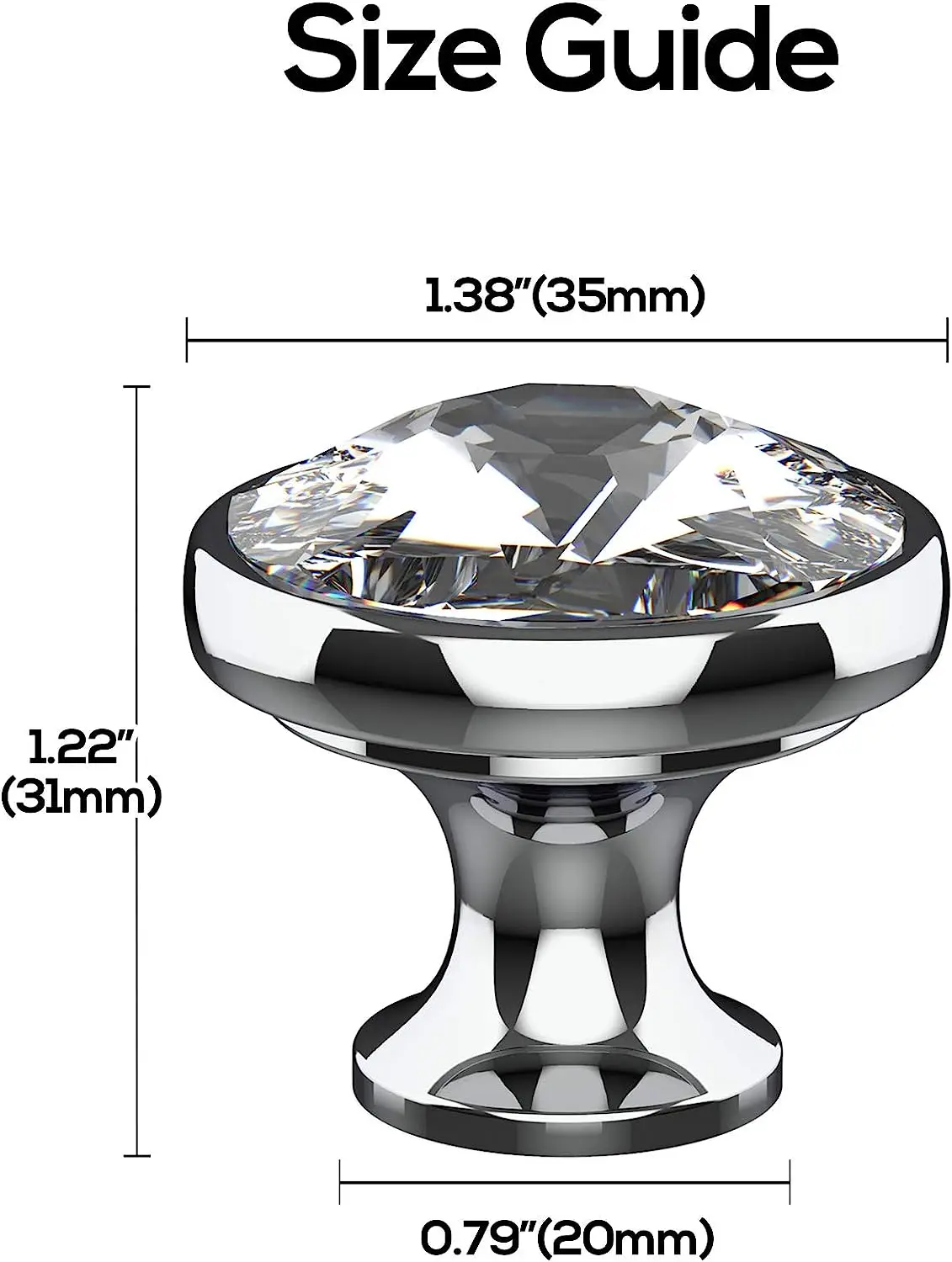 FILTA Decorative Crystal Knob - Clear Glass Diamond Shape
