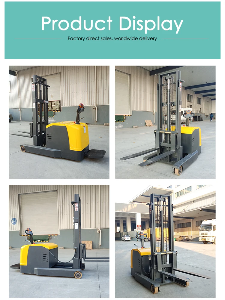 1 Ton 5m Stacker Forklift Truck Reach Movable Forward Full Electric ...