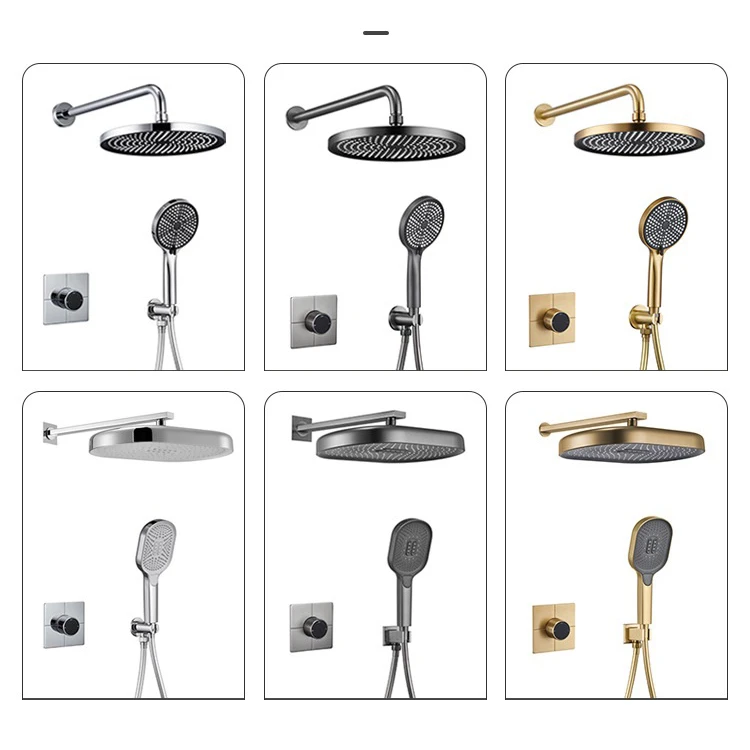 Hidden Concealed 2 Function Round Head Shower System Mixer Set for Bathroom