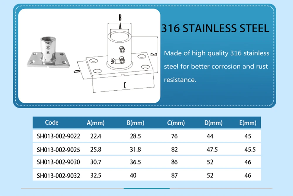 Stainless Steel Rectangular Base Handrail Fitting Premium Marine ...