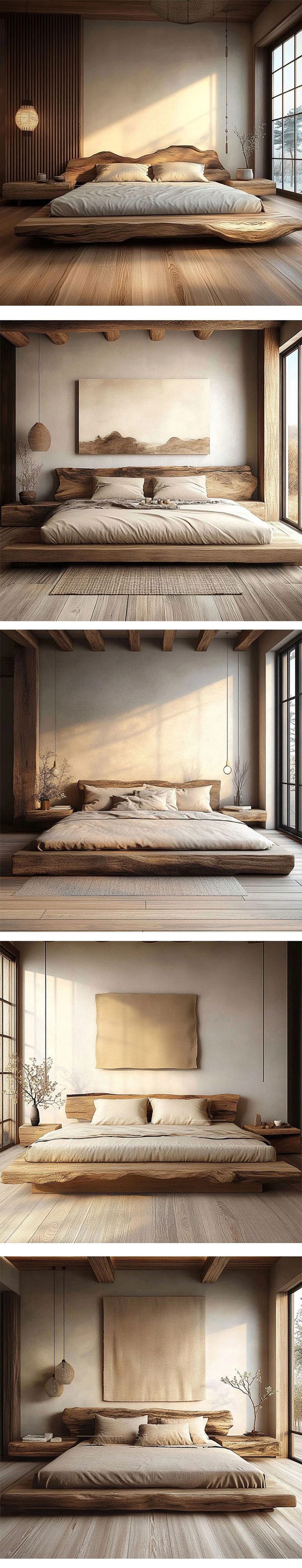 Wabi-Sabi Style Solid Wood Tatami Bed for Master Bedroom, Villa, and ...