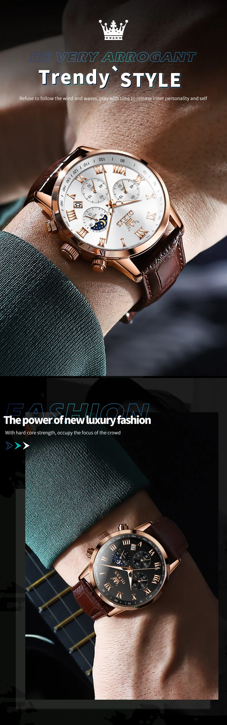 OLEVS 5529 Men's Watch - High Quality Moon Phase Quartz