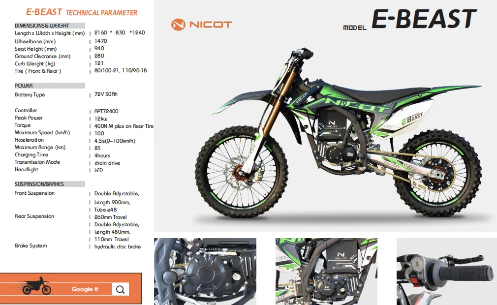 Nicot Ebeast Electric Dirt Bike Mini Moto 72v 50ah Individual Moto ...