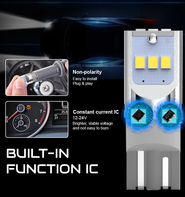 BJ LED 12V T10 Auto Bulb 09SMD Canbus W5W 194 168 Car Side License ...