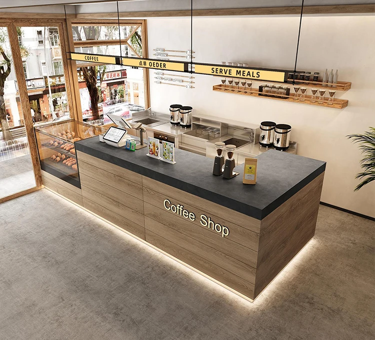 Custom Wood Bar Design for Bakery Cafe - Modern & Durable