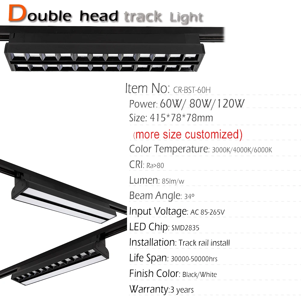 Indoor Linear Track Light Adjustable Grille Light 40w 60w 120w Flood ...